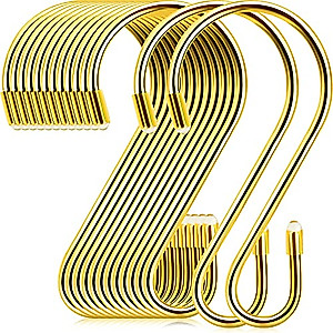 Hotop 30 Pieces 3.15 Inch S-Shaped Stainless Steel Hooks Metal Hanging Hooks Curtain Hooks S Hooks Heavy Duty for Bedroom, Bathroom, Kitchen, Office and More (Gold)