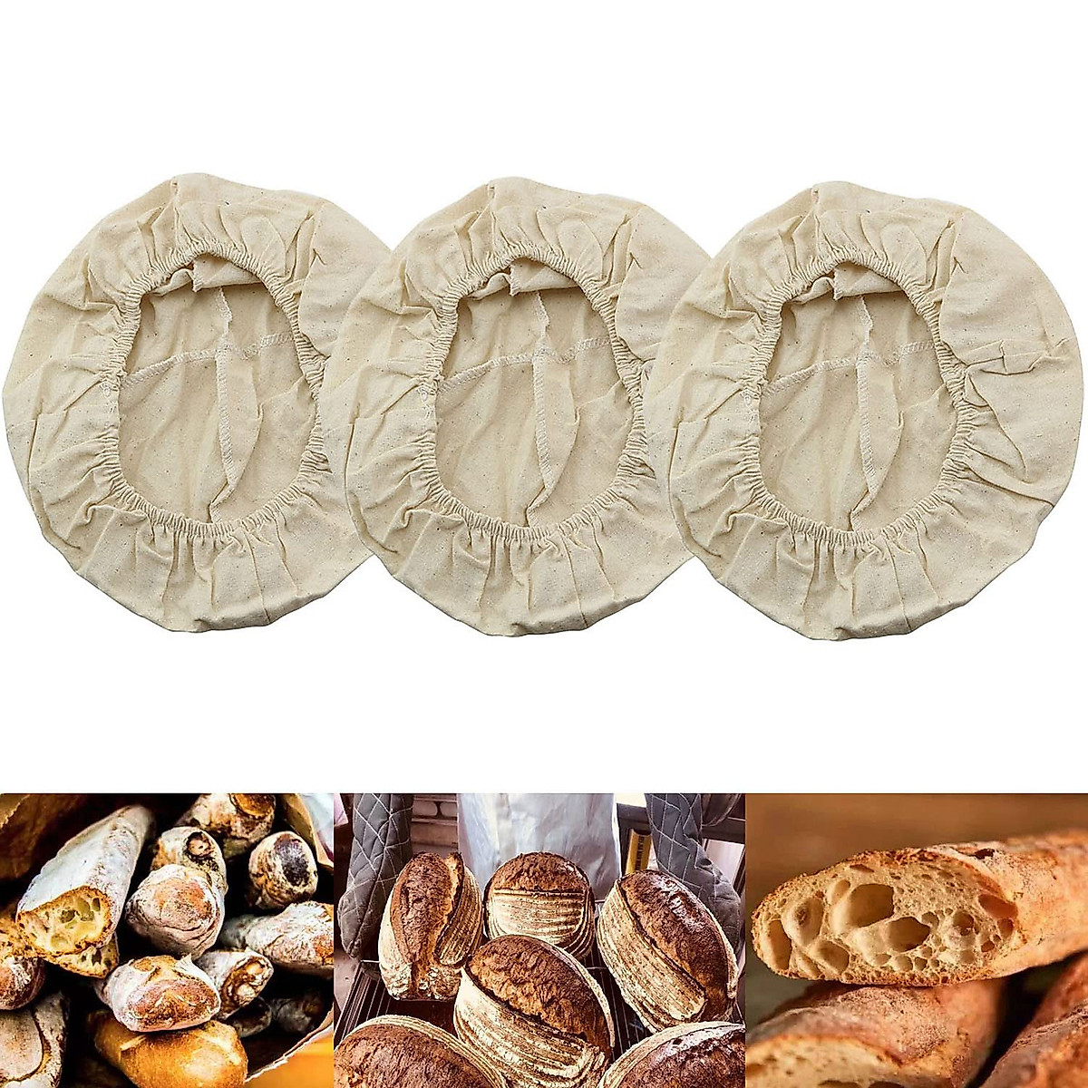 XGNG 6PCS Rattan Baking Dough Basket Cover Natural Rattan Banneton Proofing Cloth Round Bread Proofing Basket Cloth Liner
