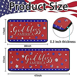 Protikol Fourth of July Kitchen Rugs Set 2 Pieces Independence Day Non Skid Kitchen Floor Rug and Mat Red Blue Kitchen Runner Rug Mat for Indoor Home Kitchen Decor 17"x47"+17"x30"