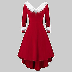 Plus Size Women Dresses Christmas Tree Snowflake Printed Holiday Vintage Dress Cocktail Formal Swing Dress Women Christmas Dress Plus Size Wedding Guest Dress (A-3-Red,Large)