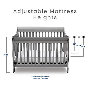 Delta Children Canton 4-in-1 Convertible Crib, Grey + Serta Perfect Slumber Dual Sided Recycled Fiber Core Crib and Toddler Mattress (Bundle)