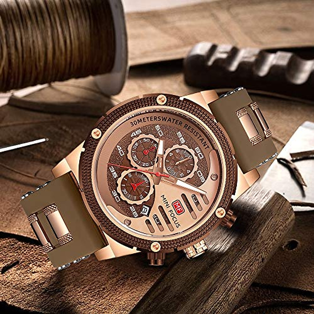 AIMES Mens Watches Chronograph Casual Leather Watch Analog Quartz Movement Stylish Sports Designer Wrist Watch 30M Waterproof Elegant Gift Watch for Men