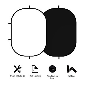 Selens 3.2x4.9ft Black White Backdrop for Photography, Pop Up Collapsible Backdrop, 2-in-1 Muslin Self Tape Backdrop with Carry Case for YouTube Videos Studio Props