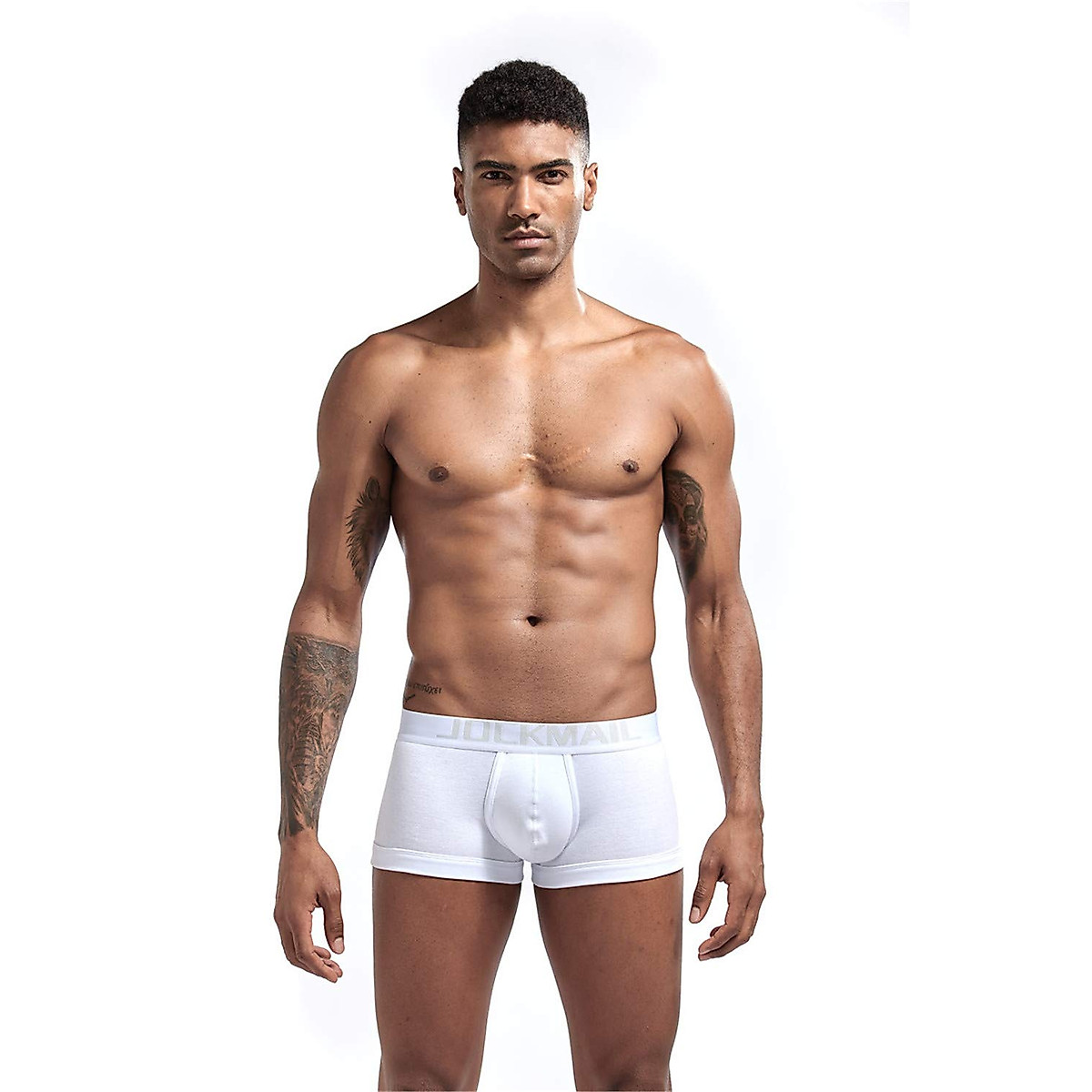 JOCKMAIL Cotton Men Boxer U Convex Pouch Adjustable Size Ring Cock Straps Men trunk Shorts (L, White)