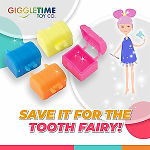 Giggle Time Schooltime Sparkles Tooth Holders for Kids at School .75 inch Box, Tooth Keep Chest Assortment, Tooth Holder For Baby Teeth, Party Favor, Piñata Stuffer, Dental Bag, Prizes - 144 Pcs