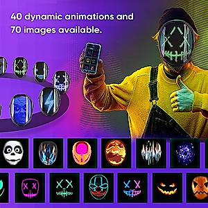 CHEMION Led Mask with Bluetooth App, Led Face Mask for Adults, Kids, Digital Face Mask for Birthday Parties, Concerts, Costume mask, USB Charge