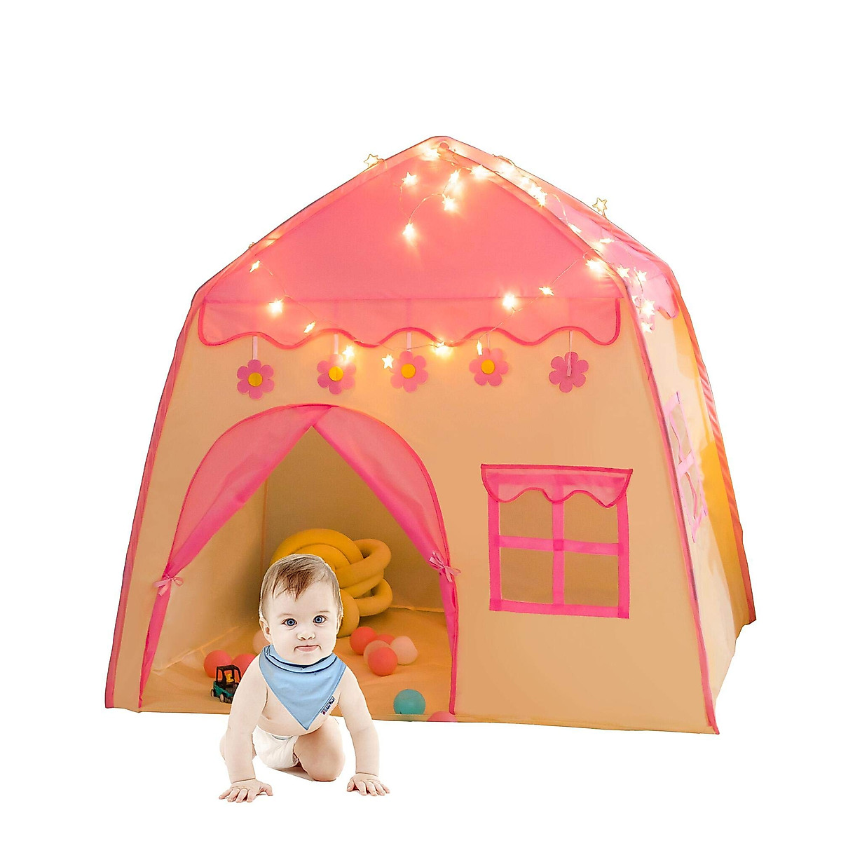 Rettebovon Princess Tent for Girls Girls Play Tent with Star Lights Kids Tents and Playhouses Kids Playhouse Girls Toys Indoor and Outdoor Princess Castle Play Tent for Kids Girls Gift
