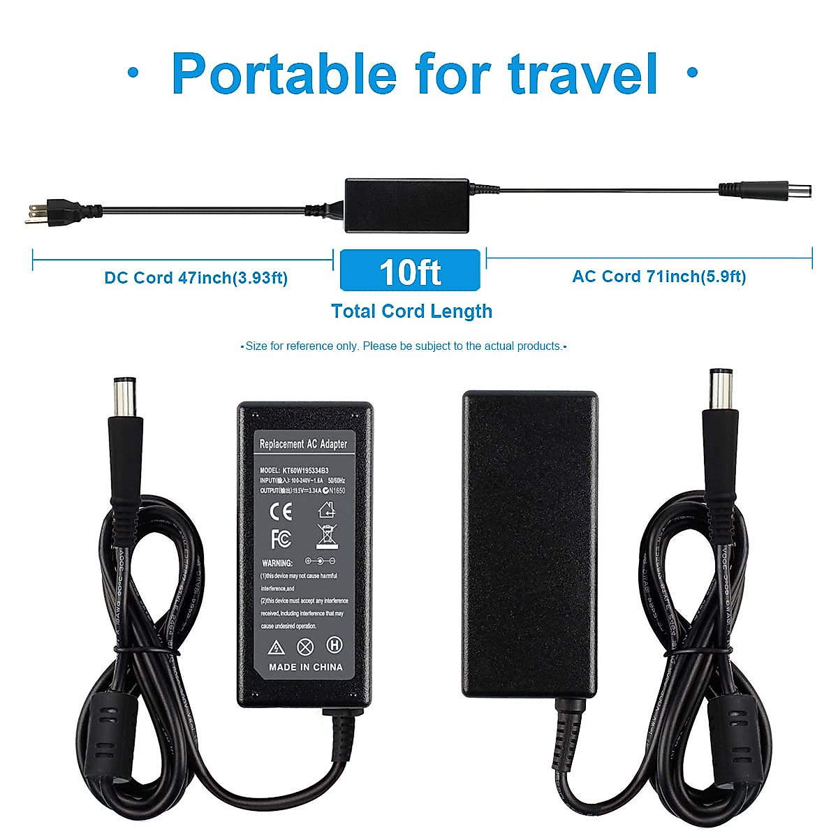 Laptop AC Charger 65W watt AC Power Adapter 19.5V 3.34A for Dell Latitude E5440 E5470 7480 E6540 E7440 E7450 E7250 E6440 E6430 7490 7290 5490 5590 5290 Inspiron 15-5000 15-3000 Power Supply Cord