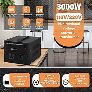 Yaeccc Voltage Converter Transformer, Step Up/Down (220V to 110V, 110V to 220V) - Efficient Power Conversion for International Travel and Home Use (3000W)