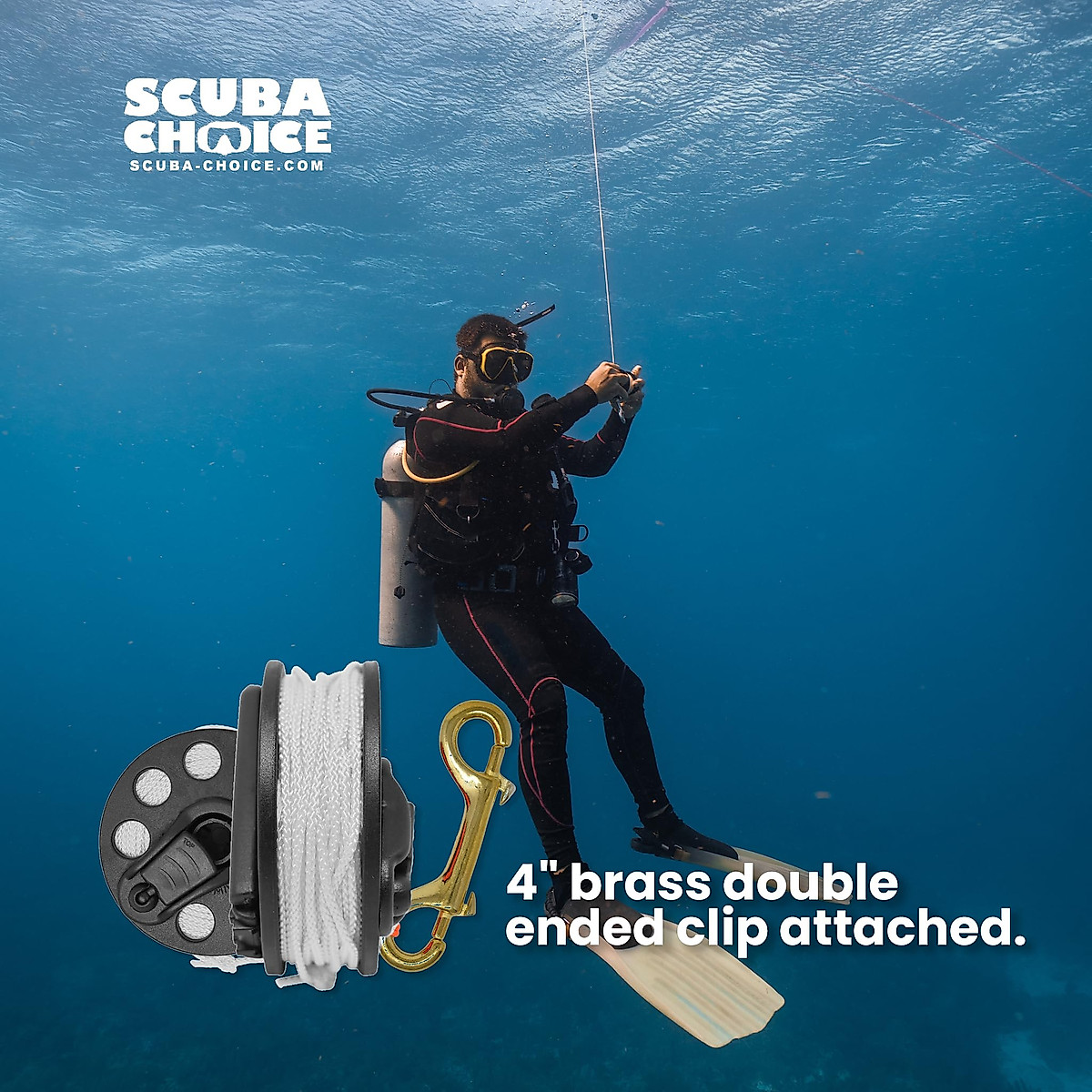 Scuba Choice Scuba Diving Compact Finger Spool with Plastic Handle, 100', White Line