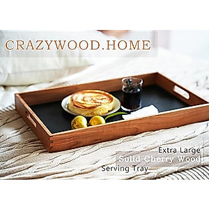 CRAZYWOOD Mystic Black Collection Cherry Wood Serving Tray, 22x13.5 Inch Food Drinks Tray for Coffee Table, Breakfast, Dinner & Bar, Rustic Decorative Storage Tray for Ottoman, Kitchen, Bedroom