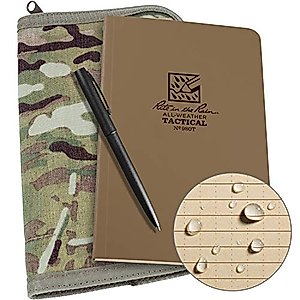 Rite in the Rain Weatherproof Tactical Field Kit: MultiCam CORDURA® Fabric Cover, 4.625" x 7.25" Tan Tactical Notebook, Weatherproof Pen (No. 980M-KIT)