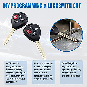 Pilida Keyless Entry Remote Replacement Key Fob Control Compatible with Toyota 4Runner Rav4 Yaris HYQ12BBY Not G