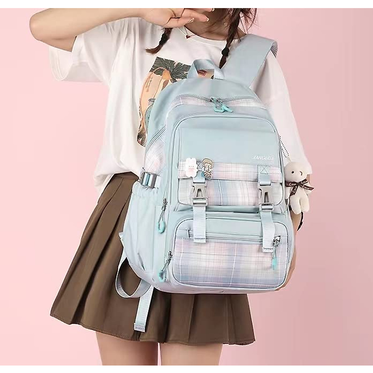 AONUOWE Kawaii Large Capacity Backpack for Boys and Girls Aesthetic Cute Back to School Bag in 5 Colors (Blue)