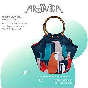 ARTOVIDA Artists Collective Lunch Purse | 11 x 15 x 6 Inches Large Reusable Insulated Lunch Tote with Inside Pocket - Design by Michelle Li Bothe (Germany) "Birches" - Bamboo