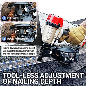 meite Roofing Nailer, Pneumatic Coil Roofing Nail Gun, Compatible with 15 Degree 7/8" to 1-3/4" Coil Roofing Nails, Lightweight Roofing Tools with Adjustable Nail Depth, Safety Switch (CN45R)