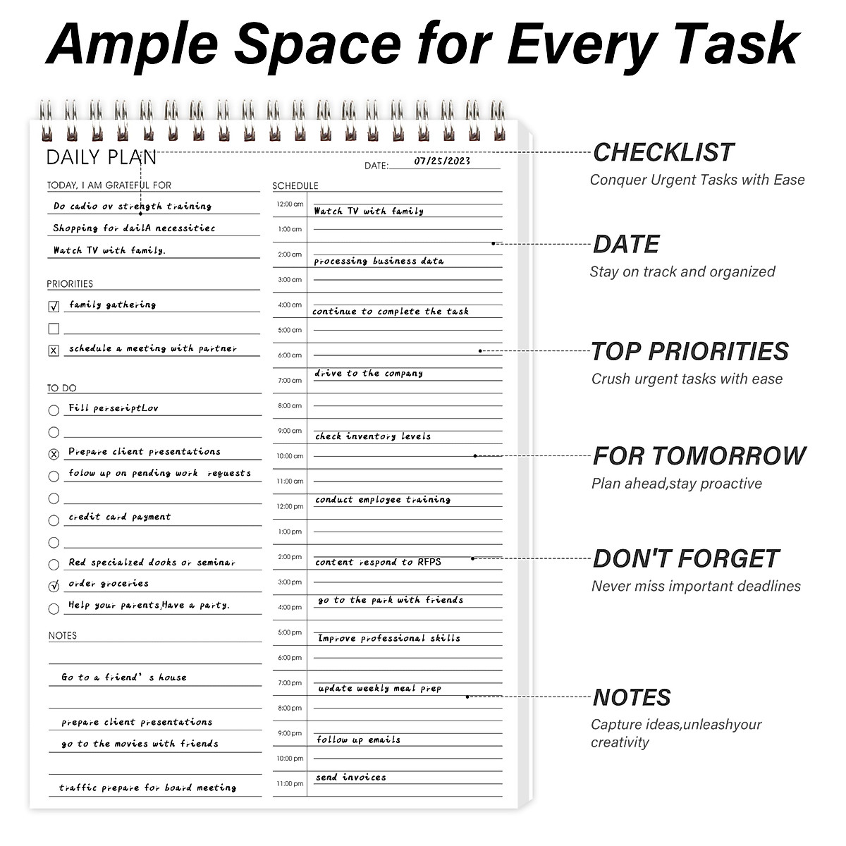 24 Hour Daily Planner - Daily To Do List for Work & Personal Life, Productivity Planner, Everyday Planner, Daily Schedule, 6.5 x 9.8
