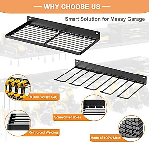 Power Tool Organizer with Charging Station, Heavy Duty Drill Holder Wall Mount, Cordless Drill Storage Rack, Garage Tool Shelf for Storage, Solid Metal Pegboard Wall Organizer Set (2 pack 4 set)