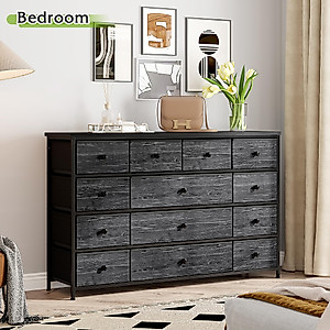 EnHomee Black Dresser, Dresser for Bedroom with 13 Storage Drawers, Dressers & Chests of Drawers for 55" TV, Black Dresser for Bedroom, Long Dresser for Closet, Entryway
