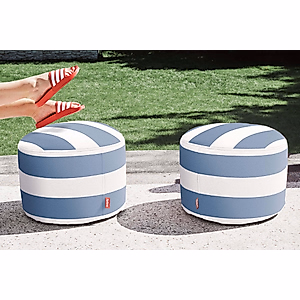 Fatboy Point Outdoor Pouf Ottoman, Stripe Ocean Blue, Small