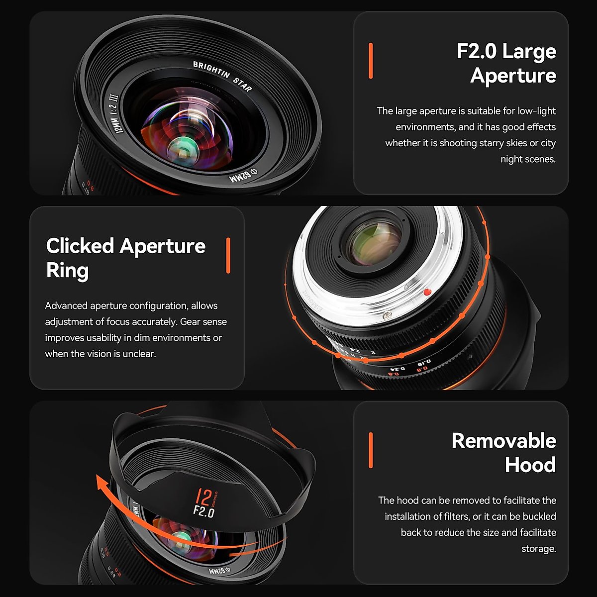 Brightin Star 12mm F2 Manual Focus Prime Lens for Panasonic Olympus Micro 4/3 Mirrorless Cameras, MFT APS-C Ultra-Wide Angle Large Aperture, Fit for LUMIX G7, G7KS, GX85, GX9, G95, GH5, GH6, G100, G9