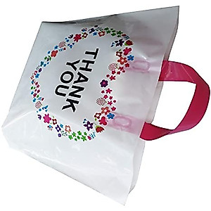 inkalfa 24 Pcs Beige Thank You Bags,Gift Bags with Soft Loop Handle,Plastic Bags Boutique Bags,Size:15"x12"x3"（38 * 30 * 8CM 2.8 Mil.