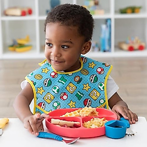 Bumkins Nintendo Bibs for Girl or Boy, SuperBib Baby and Toddler for 6-24 Months, Essential Must Have for Eating, Feeding, Baby Led Weaning, Mess Saving Waterproof Soft Fabric, 2-pk Super Mario