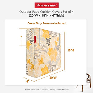 Porch Shield Outdoor Cushion Slipcovers Patio Chair Seat Cushion Covers Set 4 Waterproof Fade Resistant 20 x 18 x 4 inch, Summer Blossom