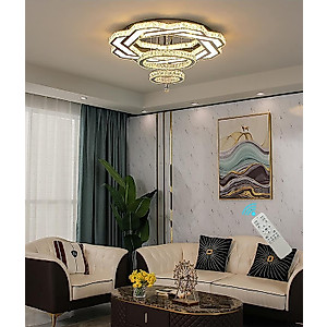 W24 Modern Crystal Chandeliers 3 Rings Pendant Light Fixtures Elegant Pendant Chandelier Flush Mount for Bedroom Living Room Dining Room Hallway Large Ceiling LED Dimmable 2700K-4500K-6000K
