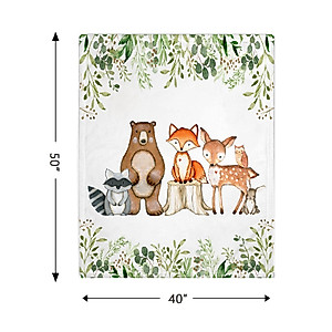 Popfavors Woodland Baby Boy Girl Blanket, Greenery Forest Baby Crib Bedding, Newborn Woodland Coming Home Blanket, Bedding Swaddle Blanket, Baby Monthly Milestone Blanket Boy, 40x50'', Green