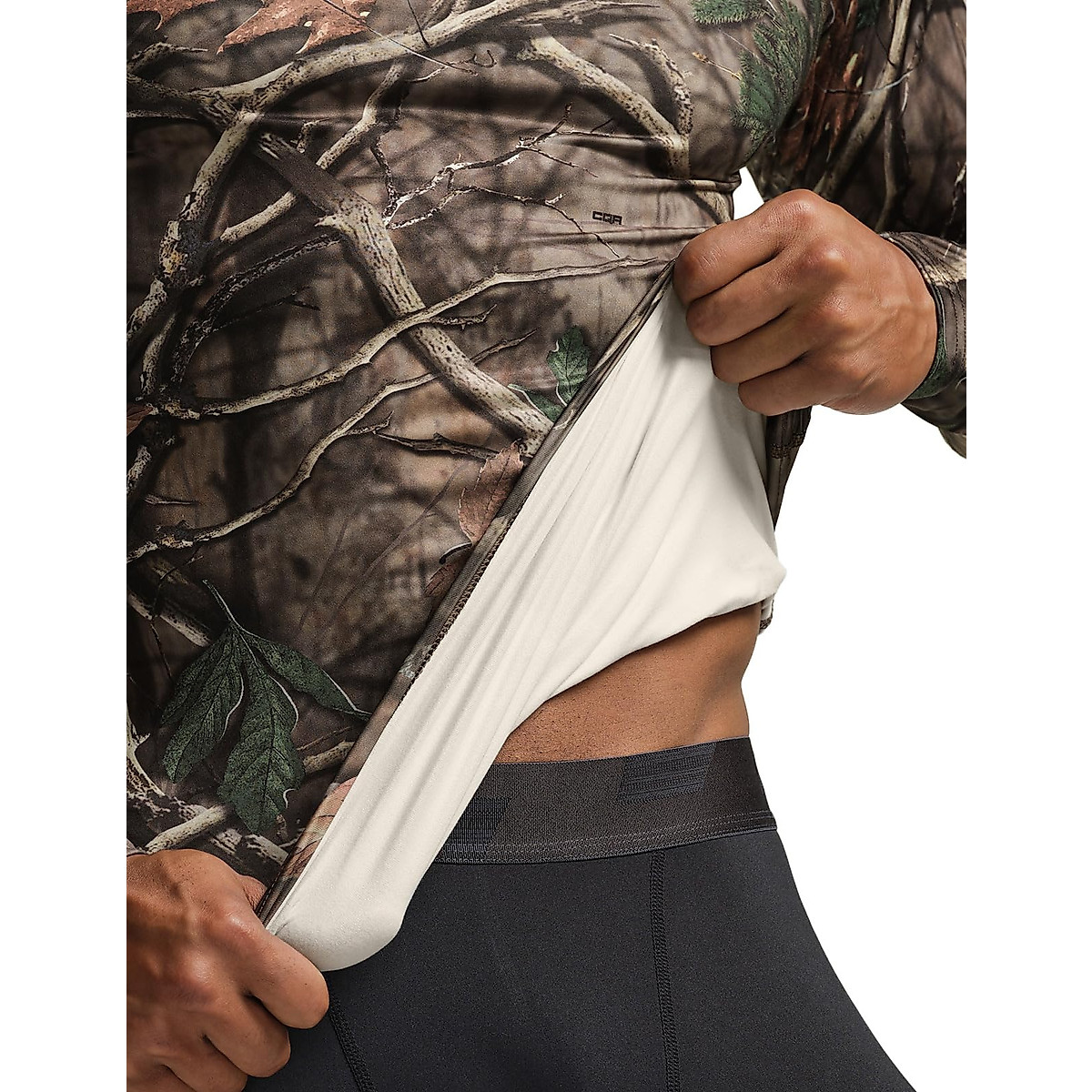 TSLA Men's Thermal Long Sleeve Compression Shirts, Mock/Turtleneck Winter Sports Running Base Layer Top, Heatlock Face Mask Print Hunting Camo, X-Large