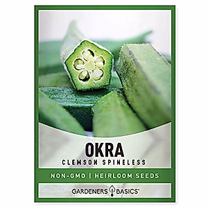 Okra Seeds for Planting - Clemson Spinless Heirloom, Non-GMO Vegetable Variety- 3 Grams Seeds Great for Summer Gardens by Gardeners Basics