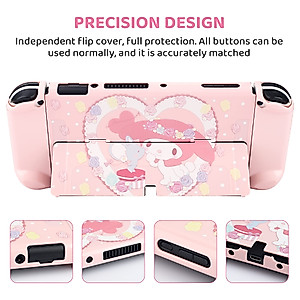 GLDRAM Dockable Protective Case for Nintendo Switch OLED, Cute Anime Rabbit Case Cover Compatible with Switch OLED Console and Joy Con, Hard PC Pink Skin Accessories with Thumb Caps & Screen Protector