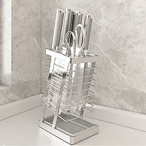 Stainless Steel Knife Block without knives,Knife Holder for Kitchen Counter, Kitchen Knife Organizer Stand