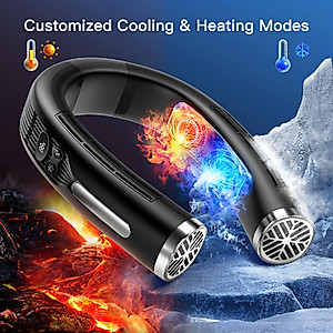 DATTOY Portable Neck Cooling Fan 6000mah Rechargeable Personal Fans With 2 Cooling Plates Neck Fan Blowing Cold Air, 360 ° Air Outlet Low Noise 3 Speed Ccooling/Heating hands Free Fan (Black)