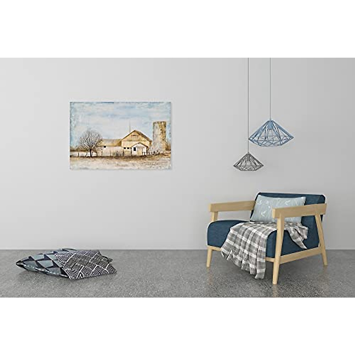 YHSKY ARTS Rustic Canvas Wall Art with Textured Old Barn and Tree Paintings Contemporary Aesthetic Farmhouse Pictures Modern Vintage Artwork for Living Room Bedroom Bathroom Decor