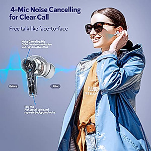 DACOM Bluetooth Headphones True Wireless Earbuds Mini Charging Case Noise Cancelling Wireless Earphones 40H Playtime Touch Control ENC in-Ear Headsets Deep Bass for Sport Running Fitness Purple