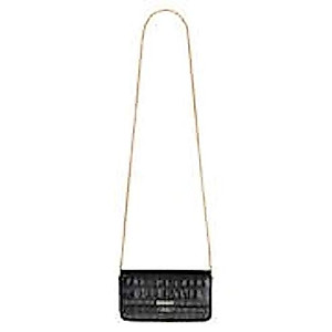 Burberry Camille BLACK Croc-Embossed Leather Wallet Chain Gold Bag Italy NEW