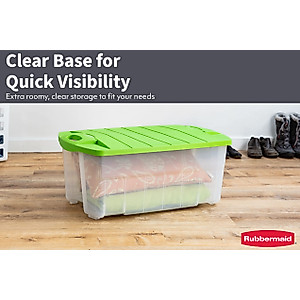 Rubbermaid 28 Gallon/112 Quart Jumbo Clear Tote, Pack of 2, Stackable, Large Capacity, Clear Bins/Bright Green Lids, Home, Garage, and Office Storage Organizer, Durable Snap-Tight Lids