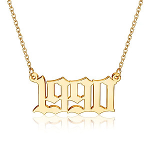 M MOOHAM 1990 Necklace Birth Year Necklace, Old English Birth Year Number Pendant Gold Necklace Gifts for Women Men Birthday Anniversary Wife, 1990 Necklace 90s Jewelry for Women