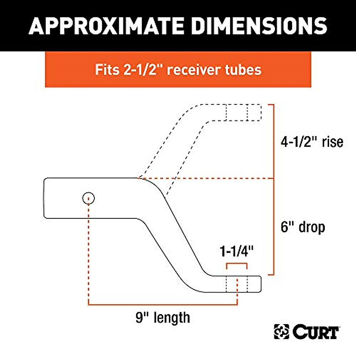 CURT 45459 Commercial Duty Forged Trailer Hitch Ball Mount, 2-1/2-Inch Receiver, 20,000 lbs, 1-1/4-Inch Hole, 6-Inch Drop, 4-1/2-Inch Rise