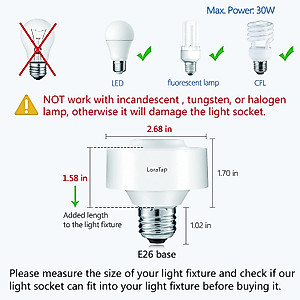 LoraTap Smart WiFi Bulb Socket E26 2 Pack Wi-Fi LED Light Bulb ﻿Timer Lamp Holder Adapter, Voice Control with Alexa and Google Assistant, Smart Life App Control from Anywhere by Phone, 30W Max