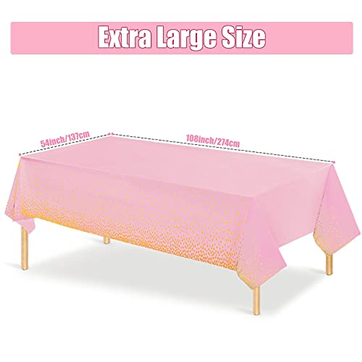3 Pieces Dot Tablecloth Confetti Rectangle Plastic Disposable Table Cover for Birthday Wedding Baby Shower Engagement Anniversary Bachelorette Party, 54 x 108 Inch (Pink and Gold)