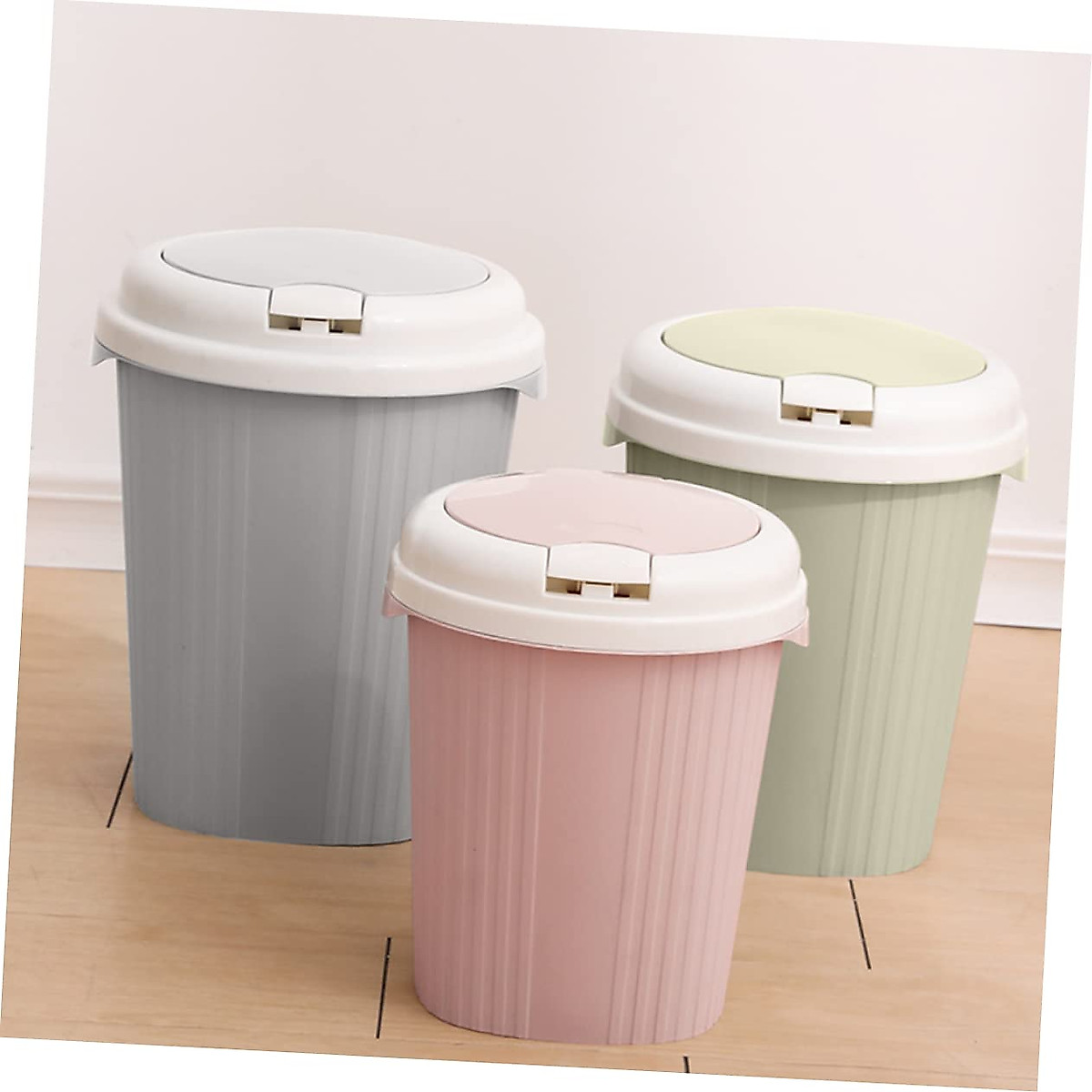 Cabilock Garbage can Rubbish Bins with lids Mini Desktop Trash bin Kitchen Waste Bins Garbage Container Plastic Garbage Bins Retro Waste Bin Spring Trash can Office Laundry Basket pp Indoor