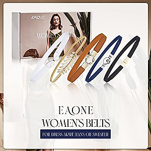 EAONE Skinny Waist Belts for Women 5 Pack, Fashion Stretchy Retro Elastic Leather Belts for Dresses
