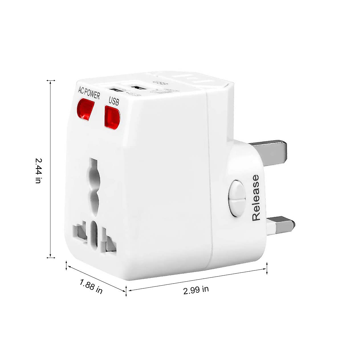 Universal Travel Adapter, Vsanstar International Wall Charger AC Plug Adaptor with 3A Smart Power and 2.1A USB for European USA UK EU Thailand NZ Australia 150 Countries(White)
