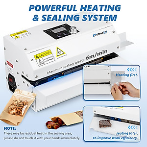 Frifreego Commercial Grade Heat Sealer Automatic Continuous Heat Bag Sealing Machine, Temp&Speed Adjustable, Heavy Duty Horizontal Bag Sealing Machine for Kinds of Plastic Packing Bags, Desktop White