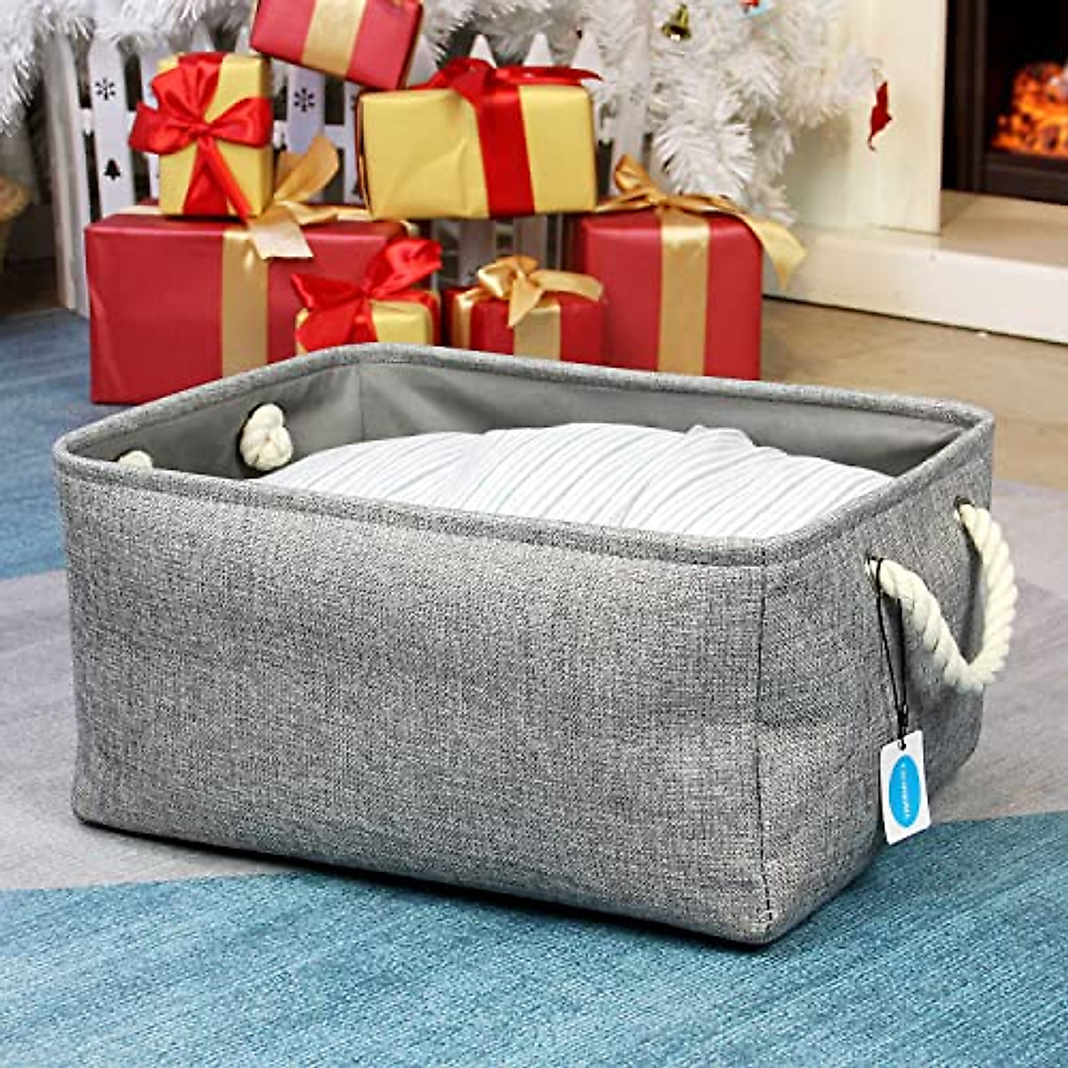 Casaphoria Storage Basket Fabric Basket with Rope Handles,Storage Containers for Bedroom Decor Book Shelves Coffee Table Stuff Organizer(Grey, 16.5L12.2W7.9H)（Pack of 1）