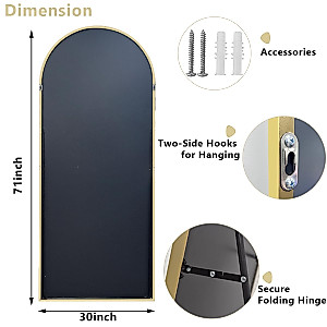 Easly 71"x30" Extra Large Arched Full Length Mirror - Leaning Mirror Arch Wall-Mounted Mirrors - Aluminum Alloy Frame Modern Simple Home Decor - for Living Room Bedroom Cloakroom, Gold