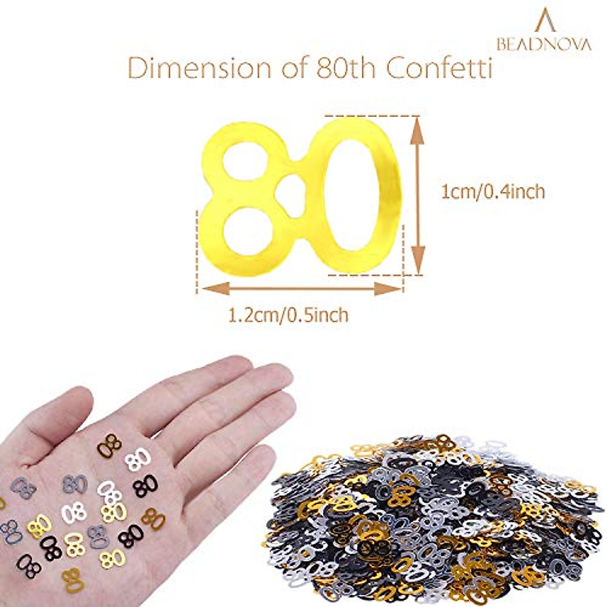 BEADNOVA 80th Birthday Confetti Eighty Years Old Confetti 80 Anniversary Number Confetti for Birthday Party Decor Wedding Table Decoration (1oz, Gold Silver Black Mix)